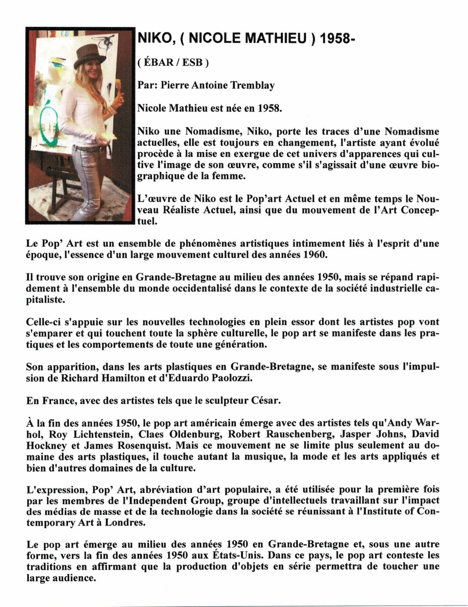 NIKO, 1958- ( ÉBAR / ÉSB )(NICOLE MATHIEU) – Galerie2000